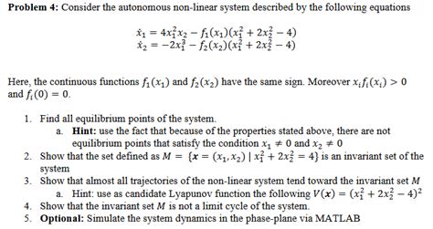 Solved Problem 4 Consider The Autonomous Non Linear System