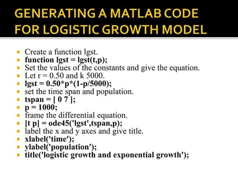 Matlab Code For Logistic Growth Model Pptx Physics Science