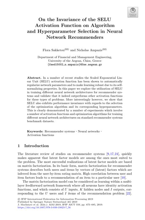 Pdf On The Invariance Of The Selu Activation Function On Algorithm And Hyperparameter