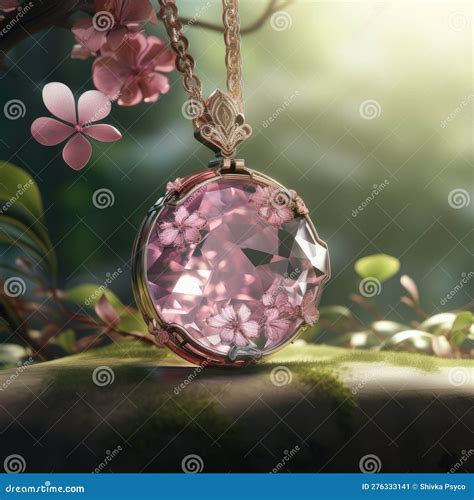 A Jewelry Design Sakura Themed Pendant Gemstones Generative Ai Stock Illustration Illustration
