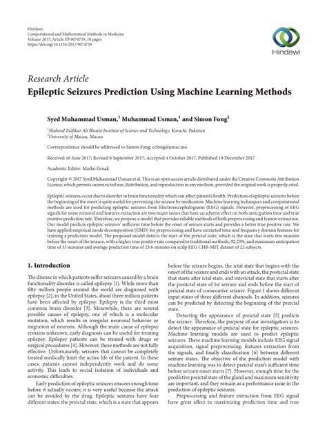 Pdf Epileptic Seizures Prediction Using Machine Learning Methods