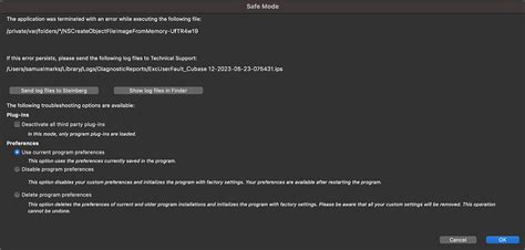 the application was terminated with an error while executing the