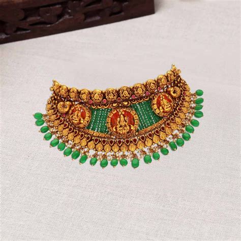 Buy 22kt Nagas Antique Bridal Gold Choker Necklace With Geru Finish
