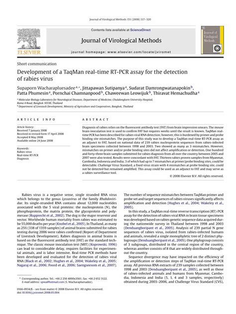 Pdf Development Of A Taqman Real Time Rt Pcr Assay For The Detection Of Rabies Virus Dokumen