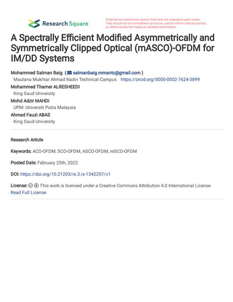 Pdf A Spectrally Efficient Modified Asymmetrically And Symmetrically Clipped Optical Masco