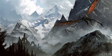 Epic Skyrim Dragon Mountain Hd Wallpaper By Darek Zabrocki