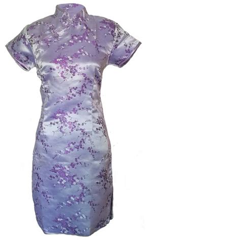 7fairy Womens Lilac Vtg Chinese Evening Dress Cheongsam Mini Floral