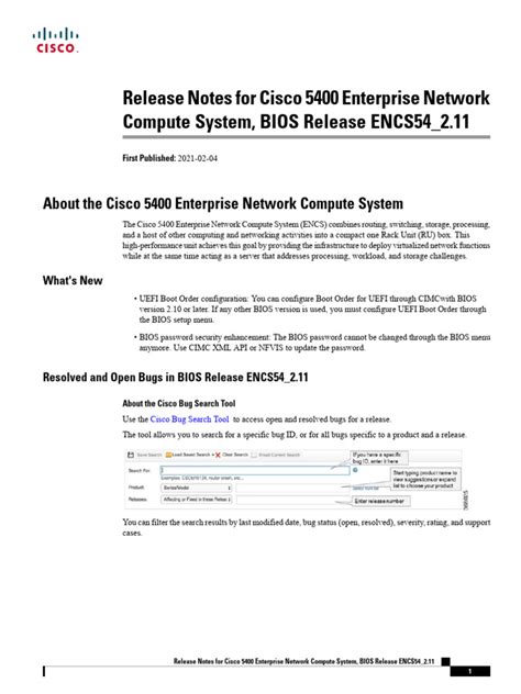 Cisco 5400 Enterprise Network Compute System Bios Release Notes 2 11 Pdf Bios Software