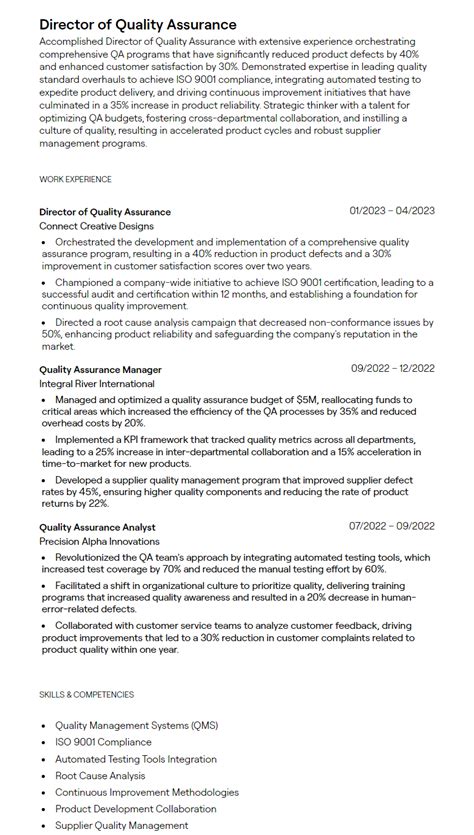 1 Director Of Quality Assurance Resume Examples With Free Templates
