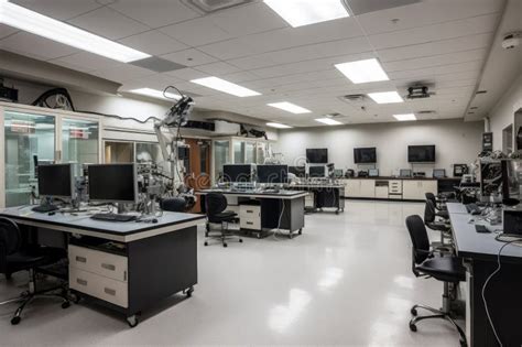 High Tech Science Lab With Computers Microscopes And Other Advanced Equipment Stock