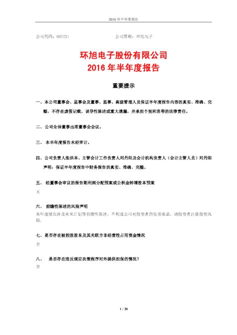 环旭电子：2016年半年度报告