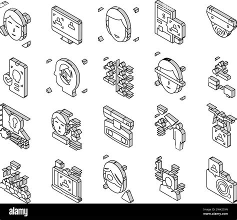 Face Id Technology Collection Isometric Icons Set Vector Stock Vector Image And Art Alamy