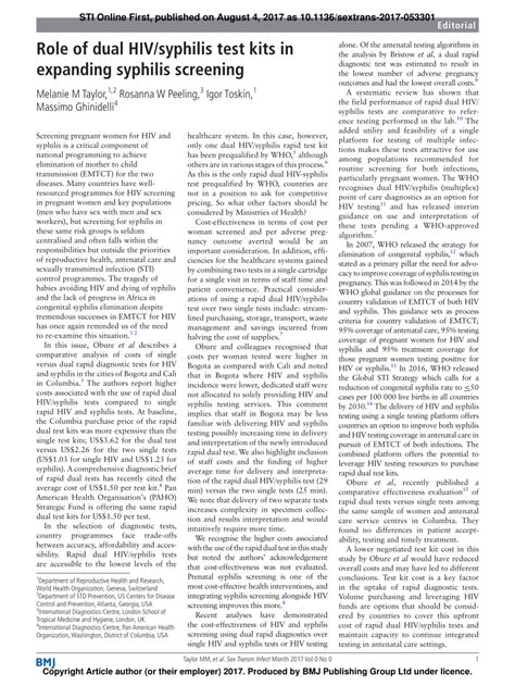 Pdf Role Of Dual Hiv Syphilis Test Kits In Expanding Syphilis Screening