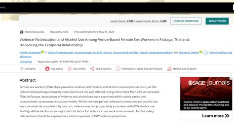 Violence Victimization And Alcohol Use Among Venue Based Female Sex Workers In Pattaya Thailand