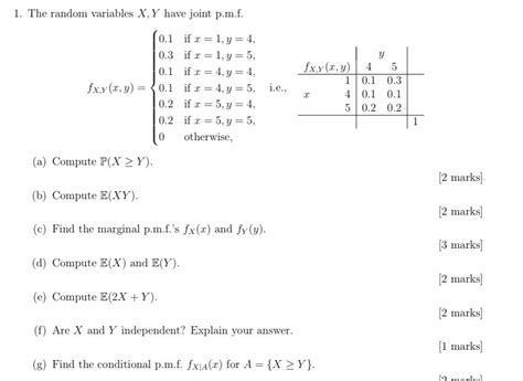 Solved 1 The Random Variables Xy Have Joint Pmf