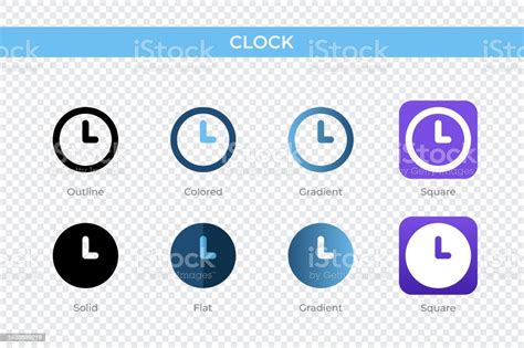 다른 스타일의 시계 아이콘 시계 벡터 아이콘은 윤곽선 솔리드 색상 그라디언트 및 플랫 스타일로 설계되었습니다 기호 아이콘 그림 벡터 일러스트 레이 션 강철에 대한 스톡 벡터