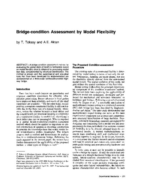 Pdf Bridge Condition Assessment By Modal Flexibility