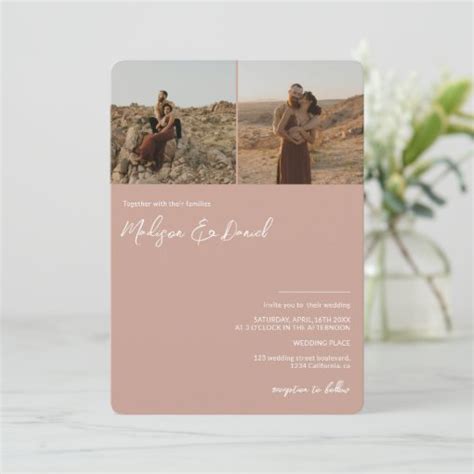 dusty pink script names 3 photos qr code wedding invitation zazzle