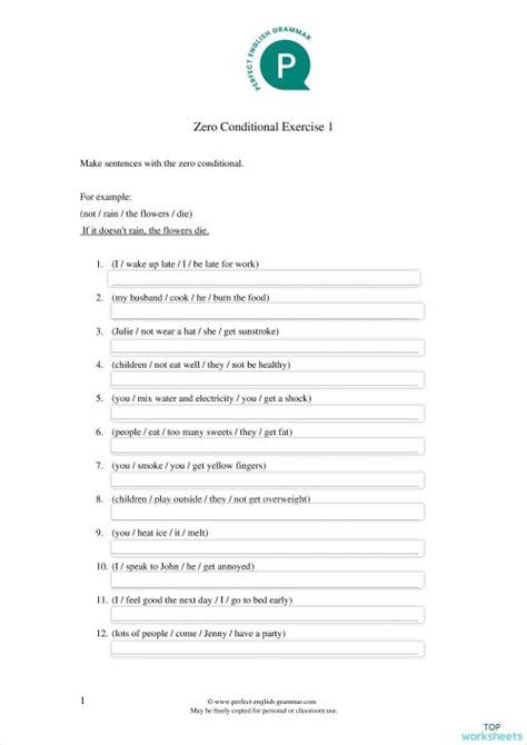 zero conditional rewrite sentences interactive worksheet topworksheets
