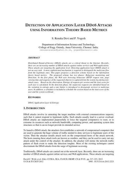 Pdf Detection Of Application Layer Ddos Attacks Using Information Theory Based Metrics