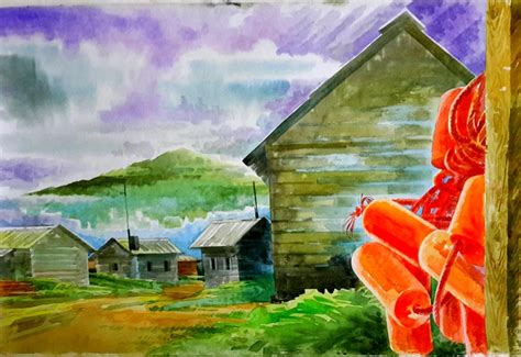 Иллюстрация Домики пленэр в стиле академический рисунок графика