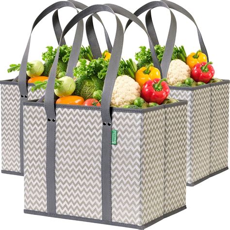 Reusable Grocery Bags 3 Pack Heavy Duty Reusable Shopping Bags With Box Shape