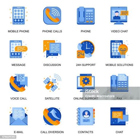 평면 스타일로 설정된 사람 통신 아이콘입니다 화상 채팅 24 시간 지원 메시징 및 토론 모바일 솔루션 이메일 및 팩스 표지판 아이콘 세트에 대한 스톡 벡터 아트 및 기타