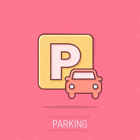 만화 스타일의 주차장 아이콘 색 고립 된 배경에 카 터 일러스트레이션 도로 표지 스플래시 효과 비즈니스 개념 프리미엄 벡터