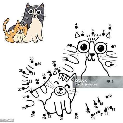 귀여운 고양이와 아이들을위한 도트 퍼즐에 점 어머니와 그녀의 아기 0명에 대한 스톡 벡터 아트 및 기타 이미지 0명 고양이