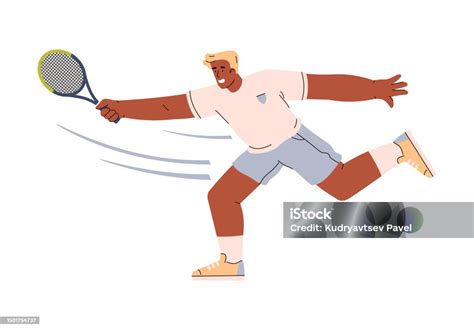 테니스 선수 검은 피부의 남자가 라켓으로 공을 잡고 치기 위해 서둘러 있는 벡터 격리 삽화 개념에 대한 스톡 벡터 아트 및 기타 이미지 개념 건강한 생활방식 검은색