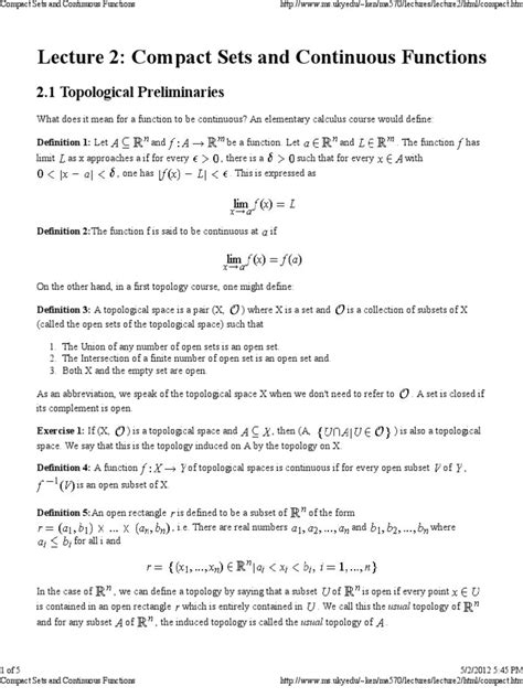 Compact Sets And Continuous Functions Compact Space Continuous Function