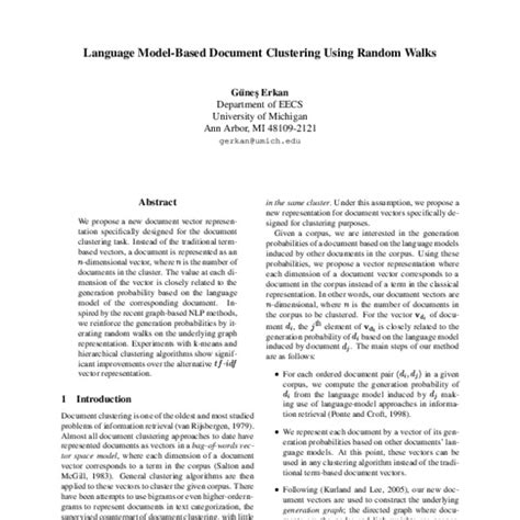 Language Model Based Document Clustering Using Random Walks Acl Anthology