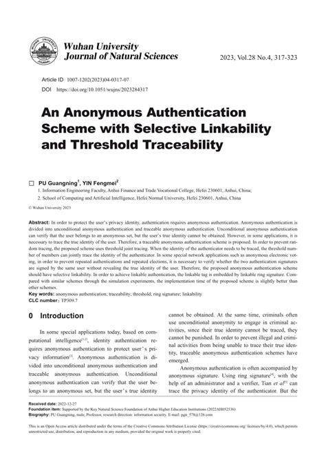 Pdf An Anonymous Authentication Scheme With Selective Linkability And Threshold Traceability
