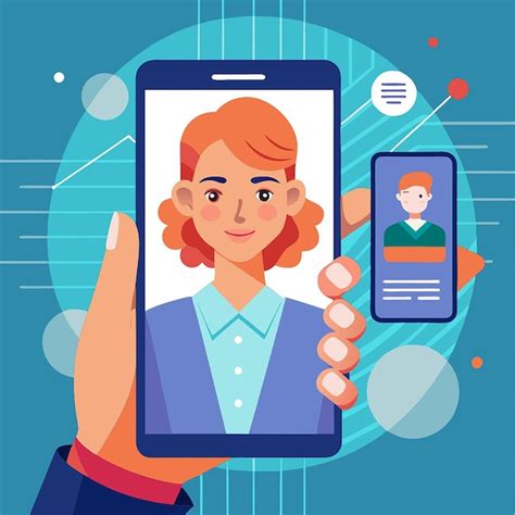Hand Holding Mobile Smart Phone With Face Recognition App 3d Web Vector