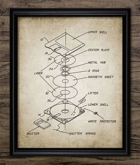 Floppy Disc Schematic Wall Art Printable Computer Data Storage Computer Science Retro Office
