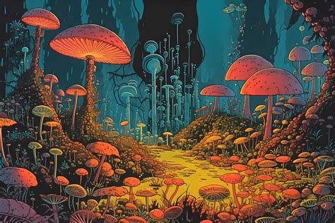 Illustration Artistiques A Psychedelic Journey Through A Mushroom