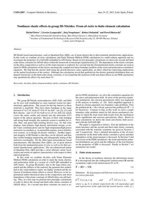 pdf nonlinear elastic effects in group iii nitrides from ab initio to finite element calculation