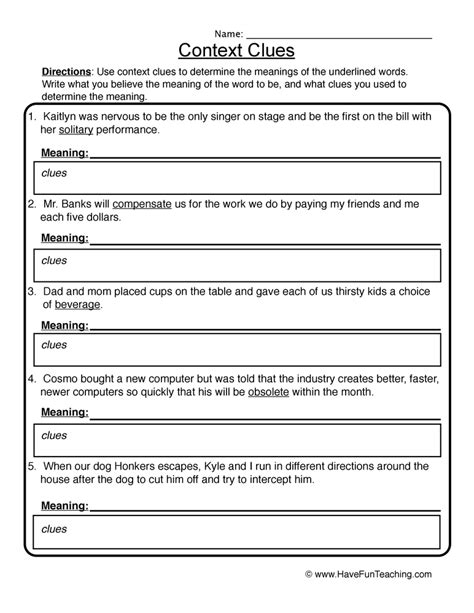 Context Clue Worksheets