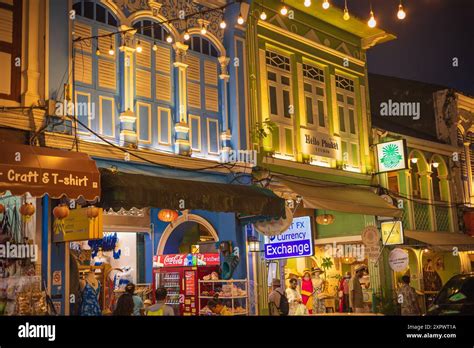 Phuket Thailand Night View Of Old Town With Sino Portuguese Buildings