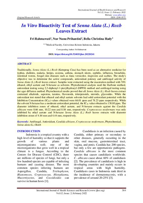 Pdf In Vitro Bioactivity Test Of Senna Alata L Roxb Leaves Extract