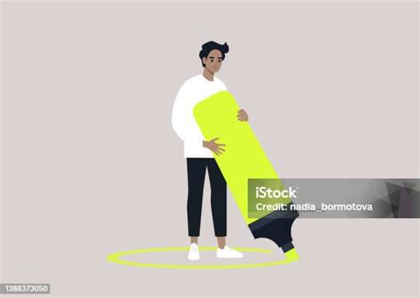 거대한 하이라이터 사회적 불발 우울증과 고독 검역으로 자신의 주위에 원을 그리는 젊은 남성 캐릭터 거리가 먼에 대한 스톡 벡터 아트 및 기타 이미지 Istock