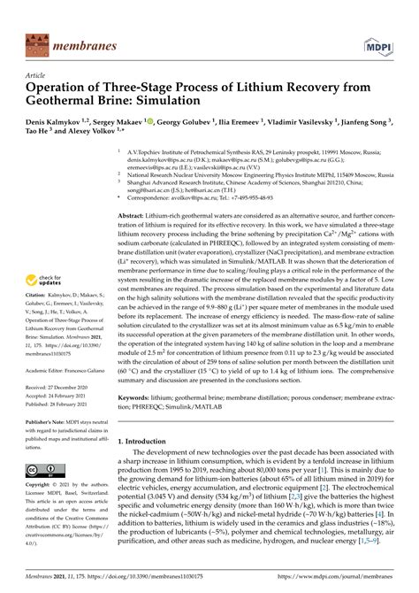 Operation Of Three Stage Process Of Lithium Recovery From Geothermal Brine Simulation Docslib