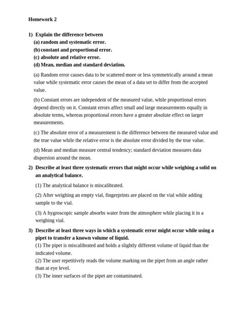 Homework 2 Chemistry Pdf Observational Error Errors And Residuals