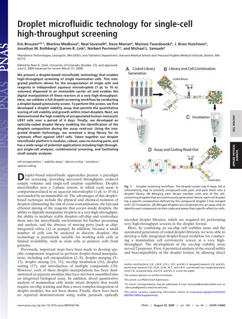 Pdf Droplet Microfluidic Technology For Single Cell High Throughput Screening