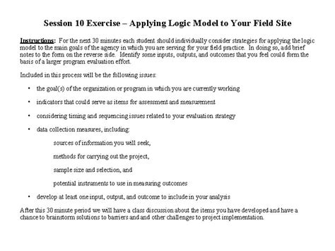 Session 10 Exercise Applying Logic Model To Your Session 10 Exercise Applying Logic Model To Your