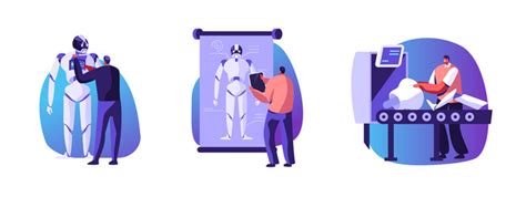 engineers scientists characters making robot vector image