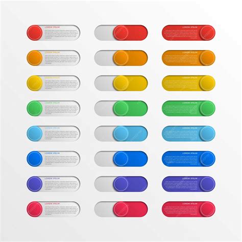 Premium Vector Multicolor Round Switch Interface Buttons With Text Boxes 3d Realistic