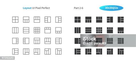 레이아웃 Ui 픽셀 완벽 한 잘 만들어진 벡터 얇은 선 및 고체 아이콘 30 2 그리드 웹 그래픽 및 애플 리 케이 션에 대 한 X 최소한의 간단한 그림 26 부 검은색에