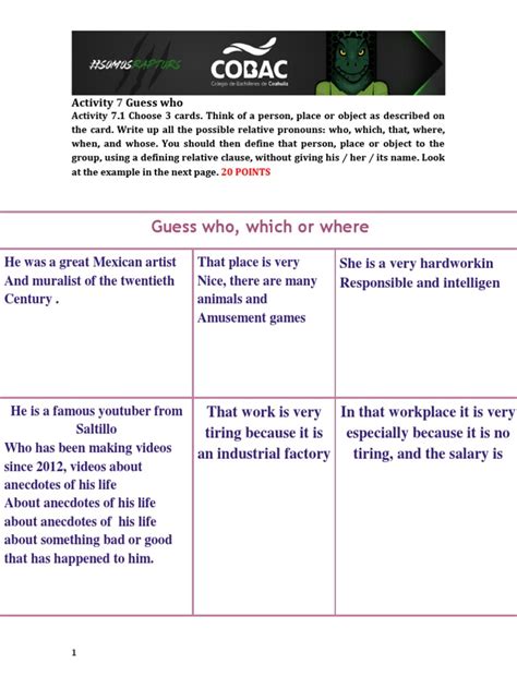 Worksheet Activity 7 Guess Who Pdf