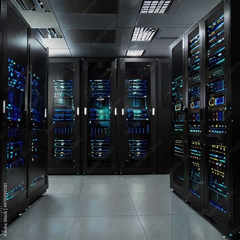 Server Room With Servers Server Racks In Server Room Data Center Server Rack With Servers Stock